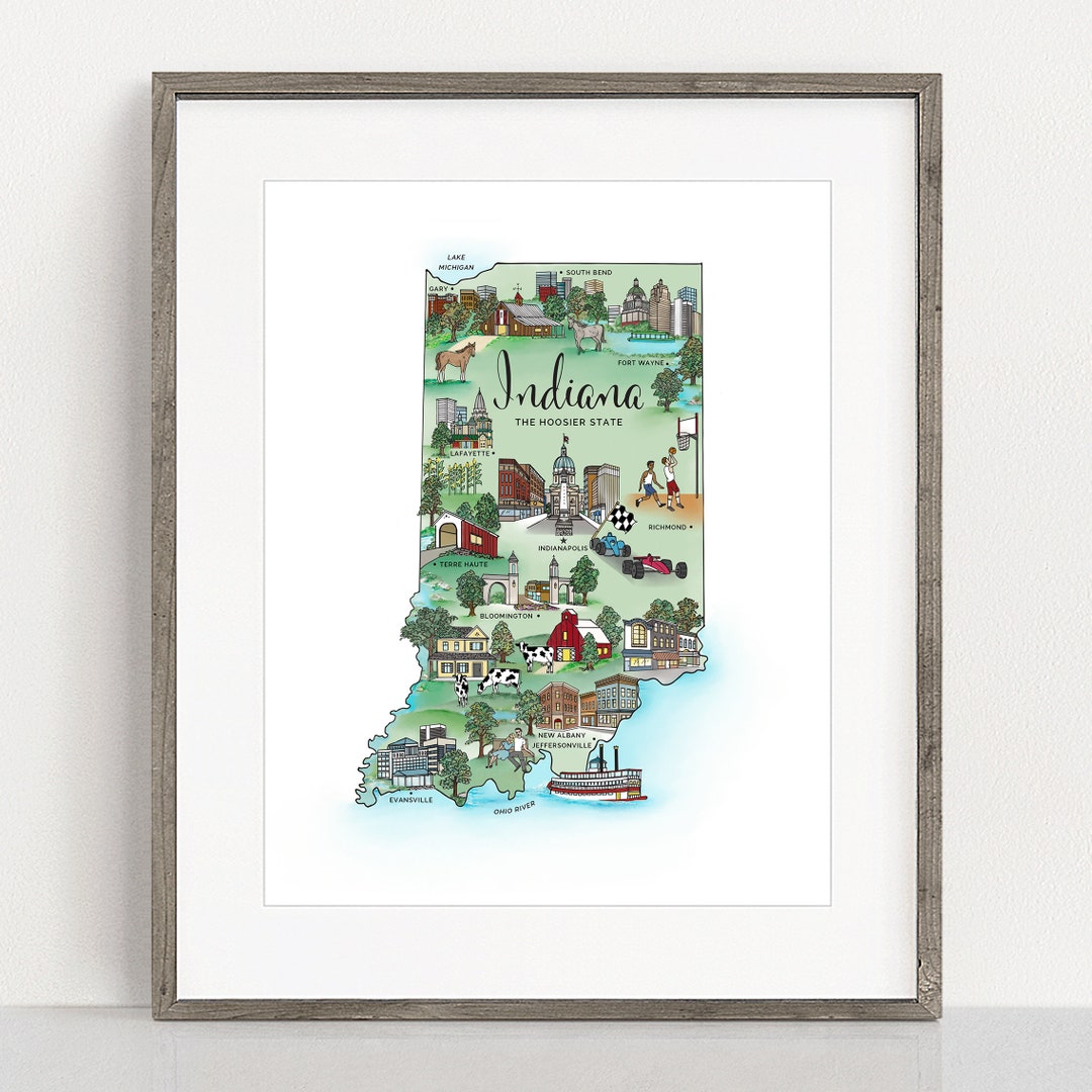 Indiana Map Art Print: Signed With Mat, Travel Map Art (11x14) - Etsy