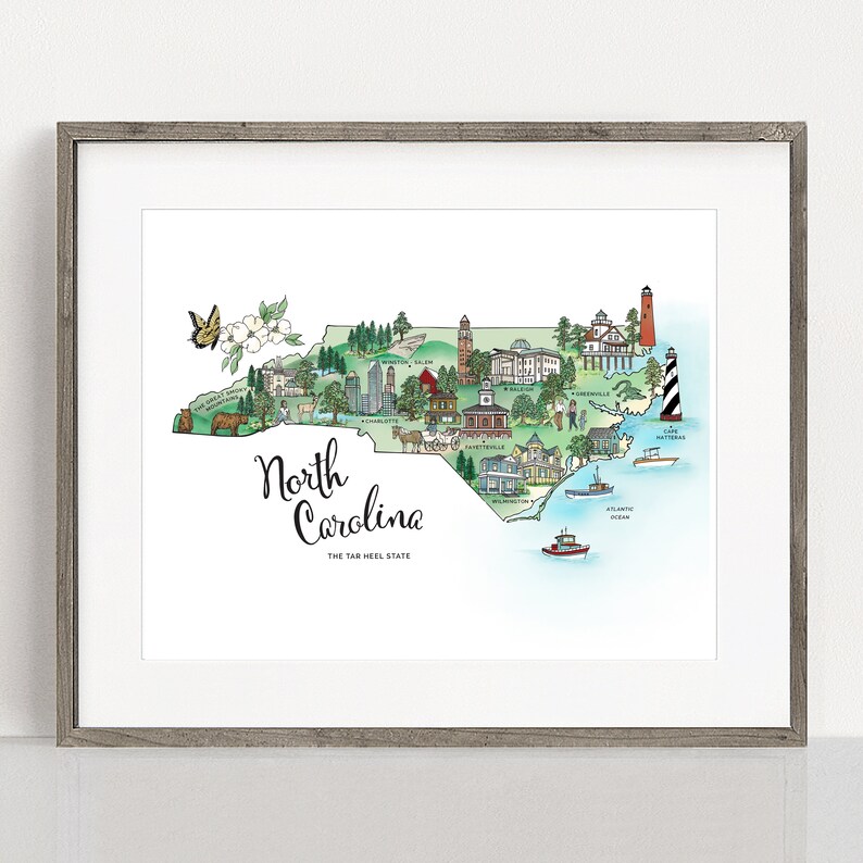 North Carolina Map Art Print - Etsy