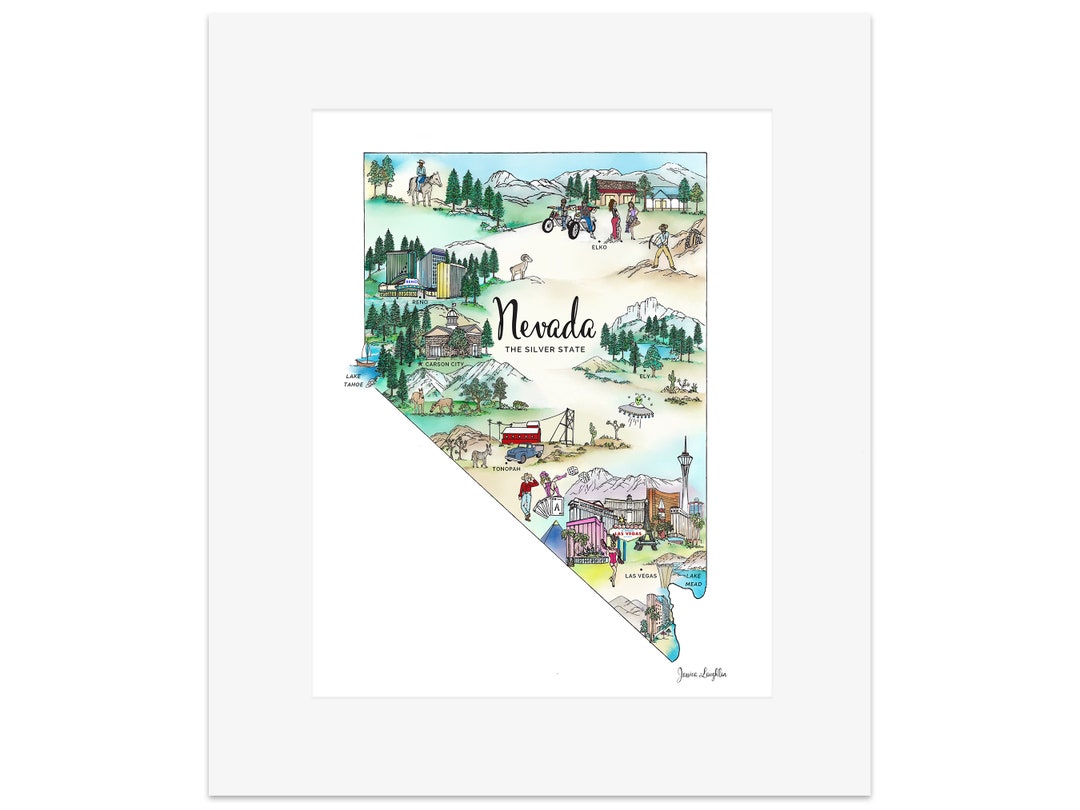 Mapa de Nevada Lámina artística - Etsy México