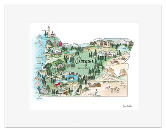 Oregon Watercolor Map USA Art Print 371 - Etsy