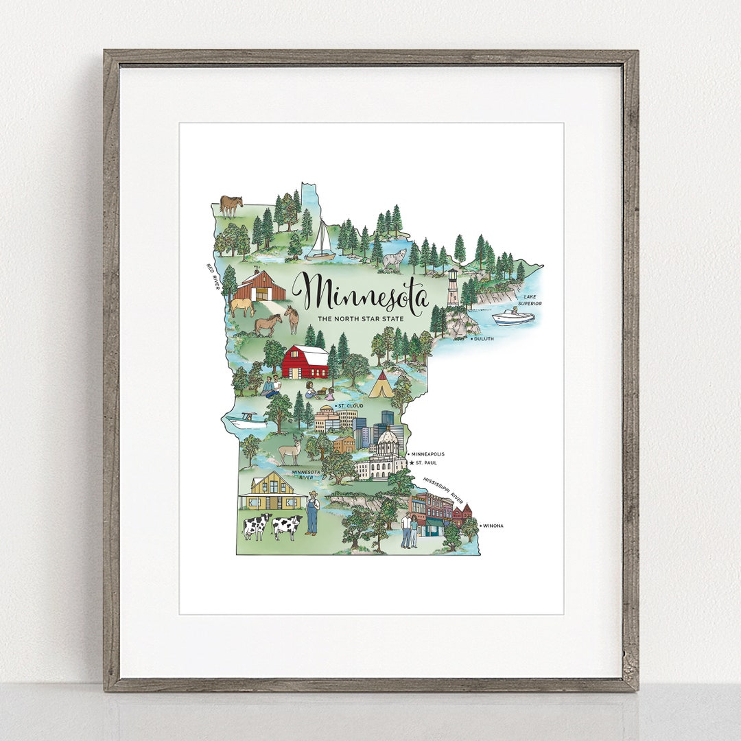 Minnesota Illustrated Travel Map - Etsy