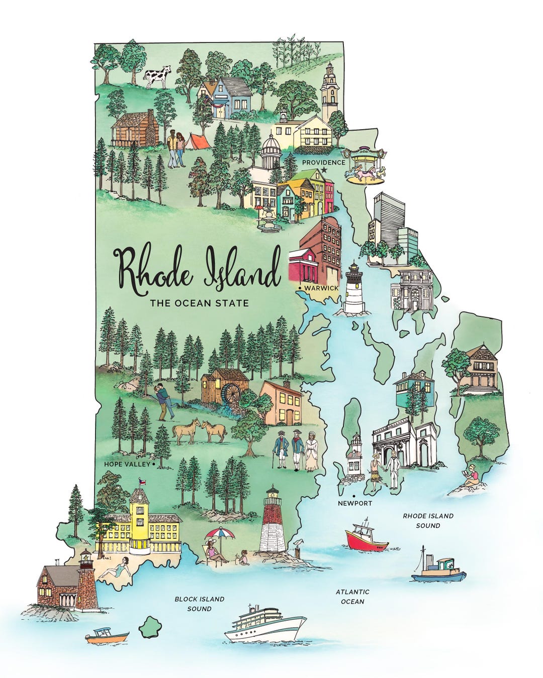 Rhode Island Art, Rhode Island Print, Map Art of Rhode Island - Etsy