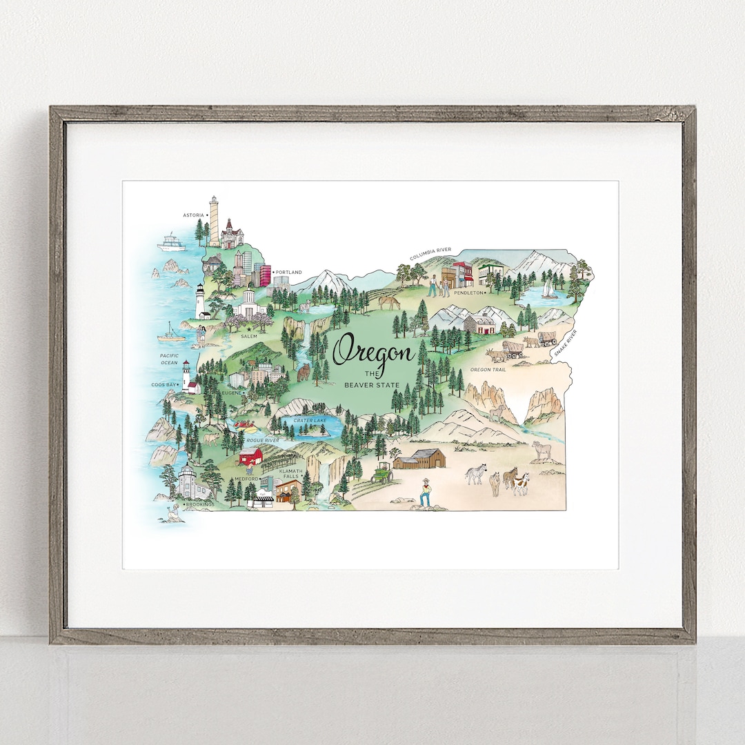 Oregon Art, Oregon Print, Map Art of Oregon - Etsy