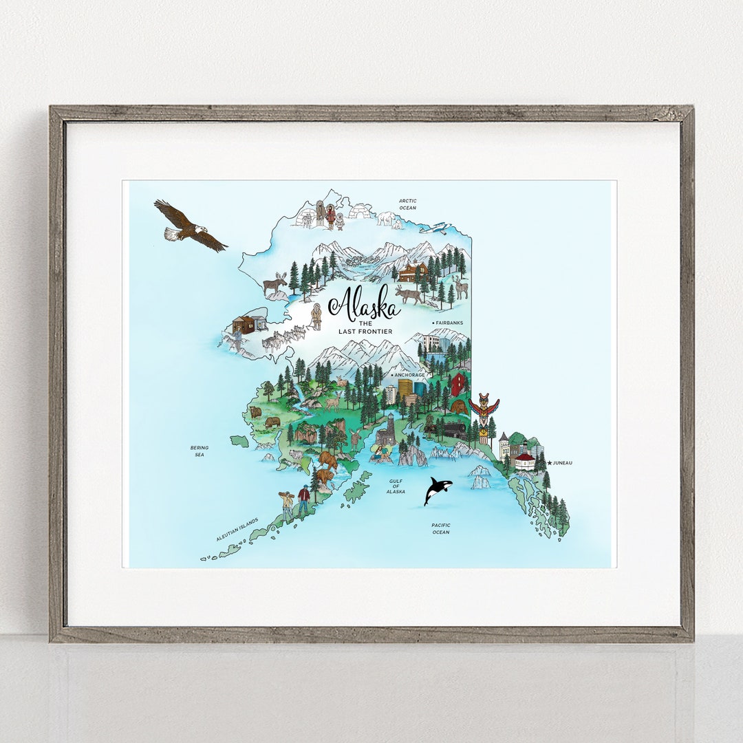 Alaska Map Art Print: Pen & Ink Illustration, Signed, 11x14 With Mat - Etsy