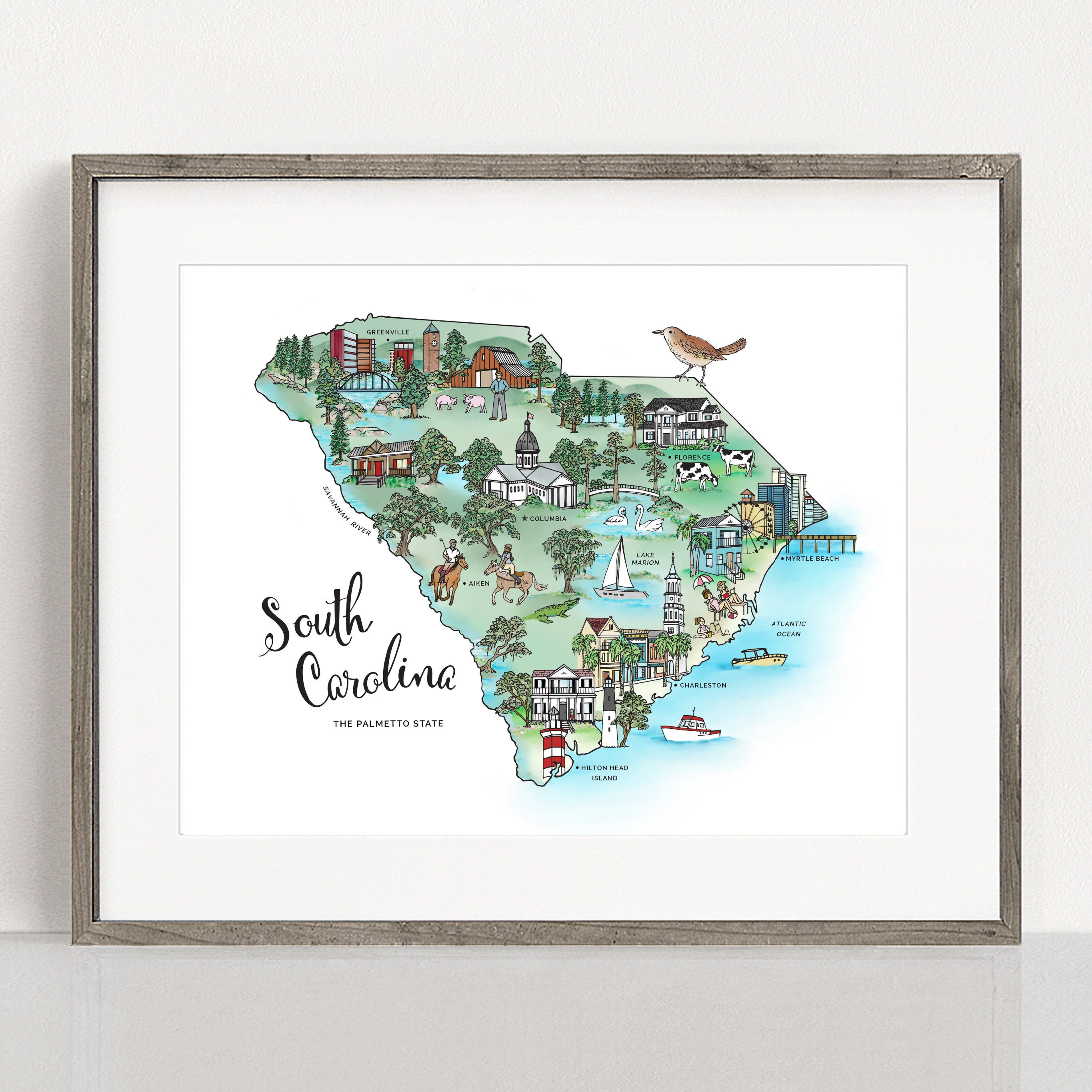 South Carolina Illustrated Travel Map - Etsy