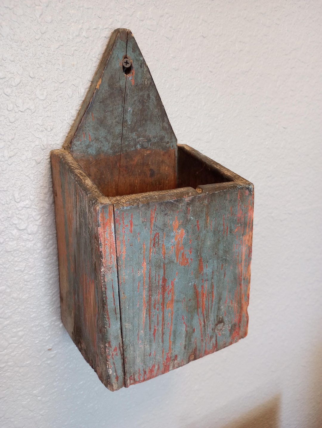 19th Century Wooden Wall Box in Original Blue Paint. - Etsy