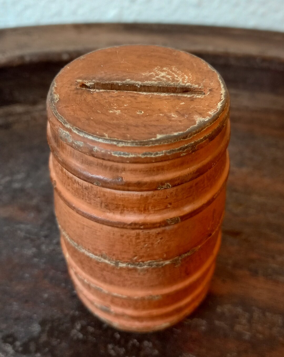 19th Century Treen Barrel Shaped Bank in Original Bittersweet Paint. - Etsy