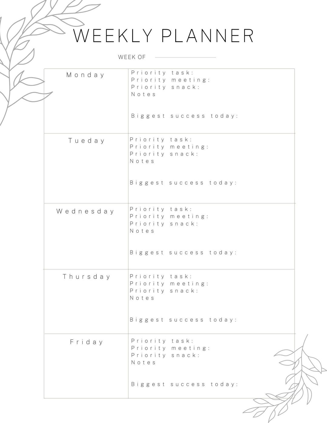 Minimalist Weekly Planner Printable / A4 Printable / Weekly Priorities ...