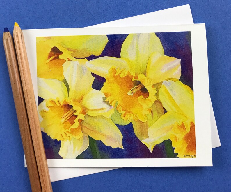 Daffodil Set of Six Watercolor Print Cards, Blank Botanical Greeting ...