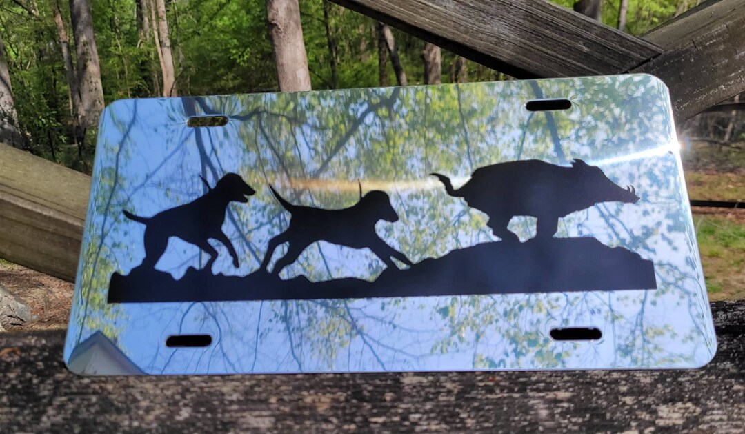 Wild Hog Chased by Hounds Mirrored License Plate - Etsy