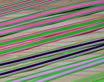 Pink Ribbon, Pink and Green Grosgrain Ribbon 7/8 Inch Wide X 10 Yards ...