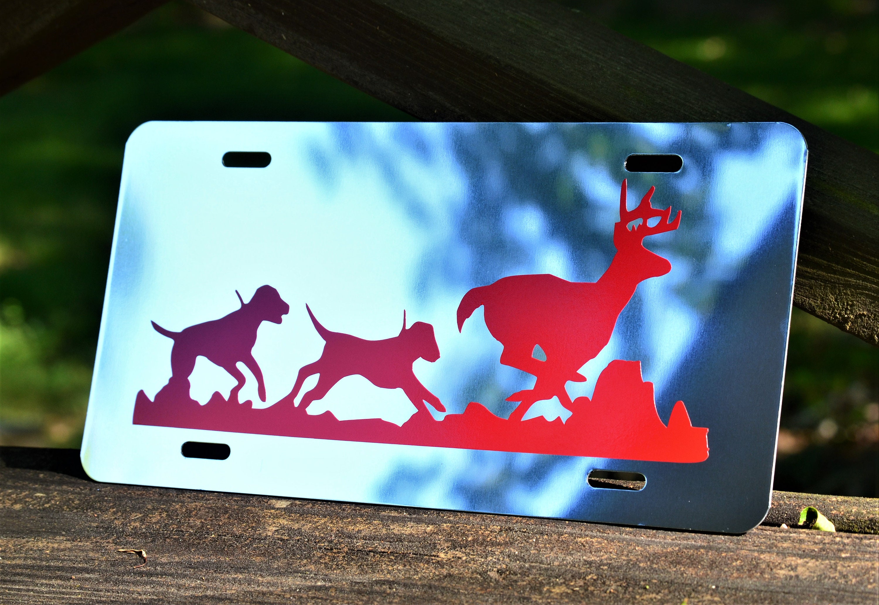 Mirrored Deer Hunting Hounds Chasing Buck License Plate | Etsy