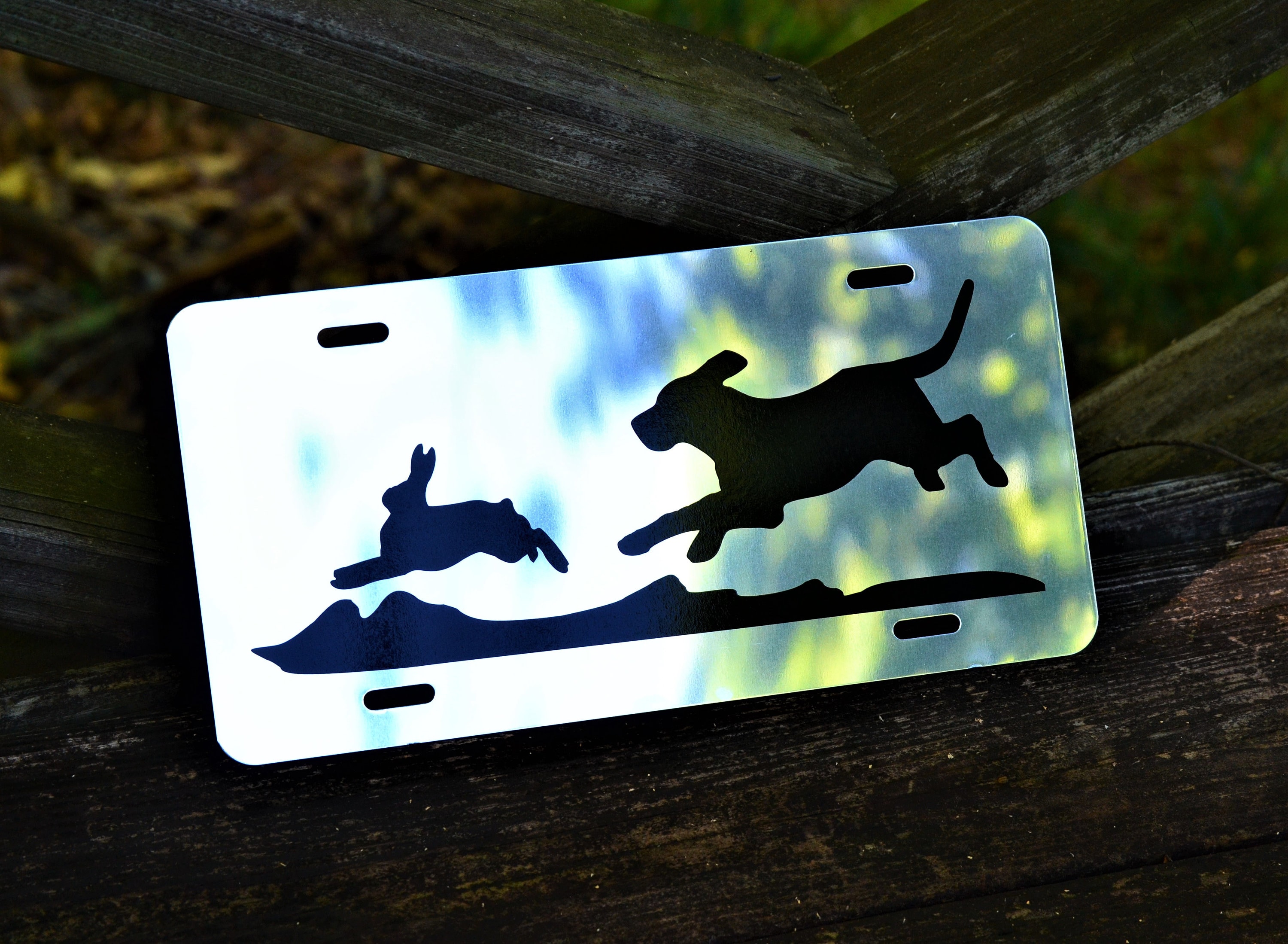 Mirrored or Black Hunting Beagle Chasing Rabbit License Plate - Etsy