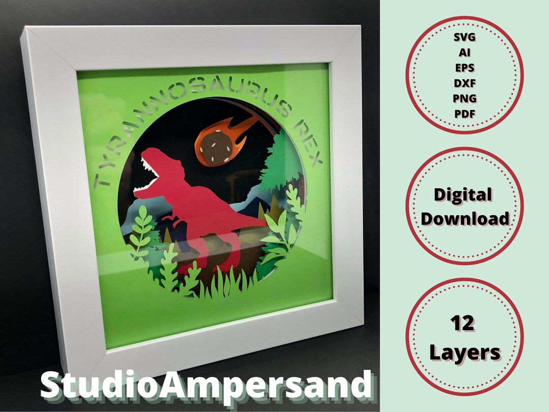 T-rex Dinosaur Layered Shadow Box SVG | 3D Cricut T-rex Dinosaur SVG ...