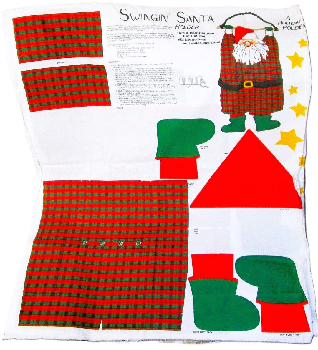Springs Industries Fabric Panel Cotton Swinging Santa Holder Christmas ...