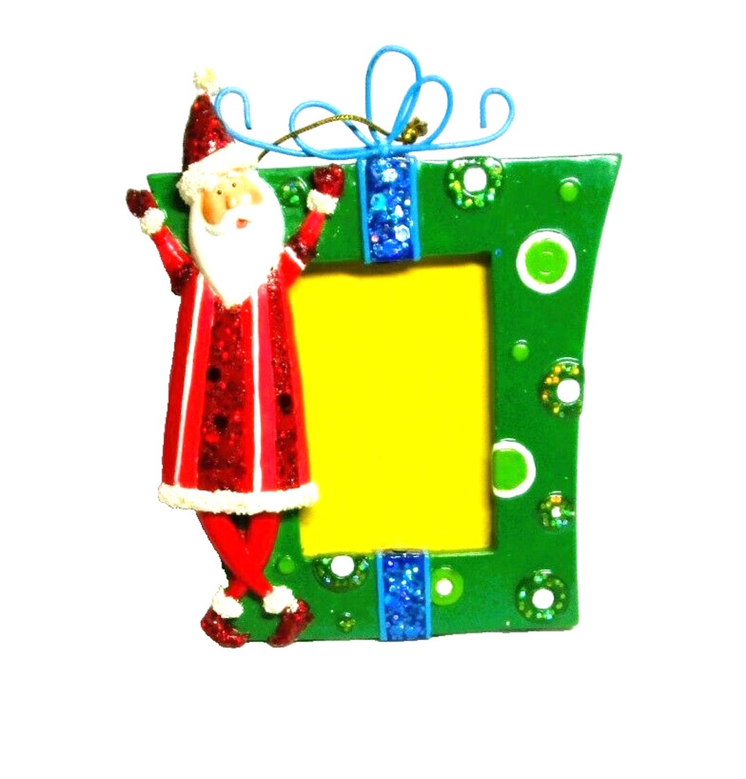 Artist Made Photo Frame Desktop Glass Plate Wood Border Santa 3x4 ...