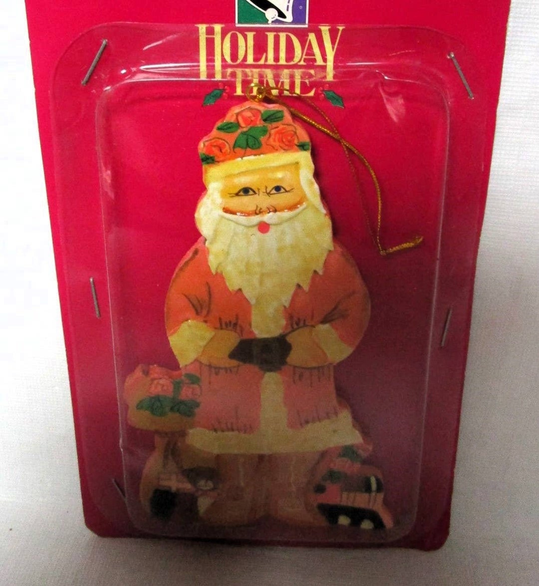 Holiday Time Santa Ornament Wood Traditional Design 5 Inches Christmas ...