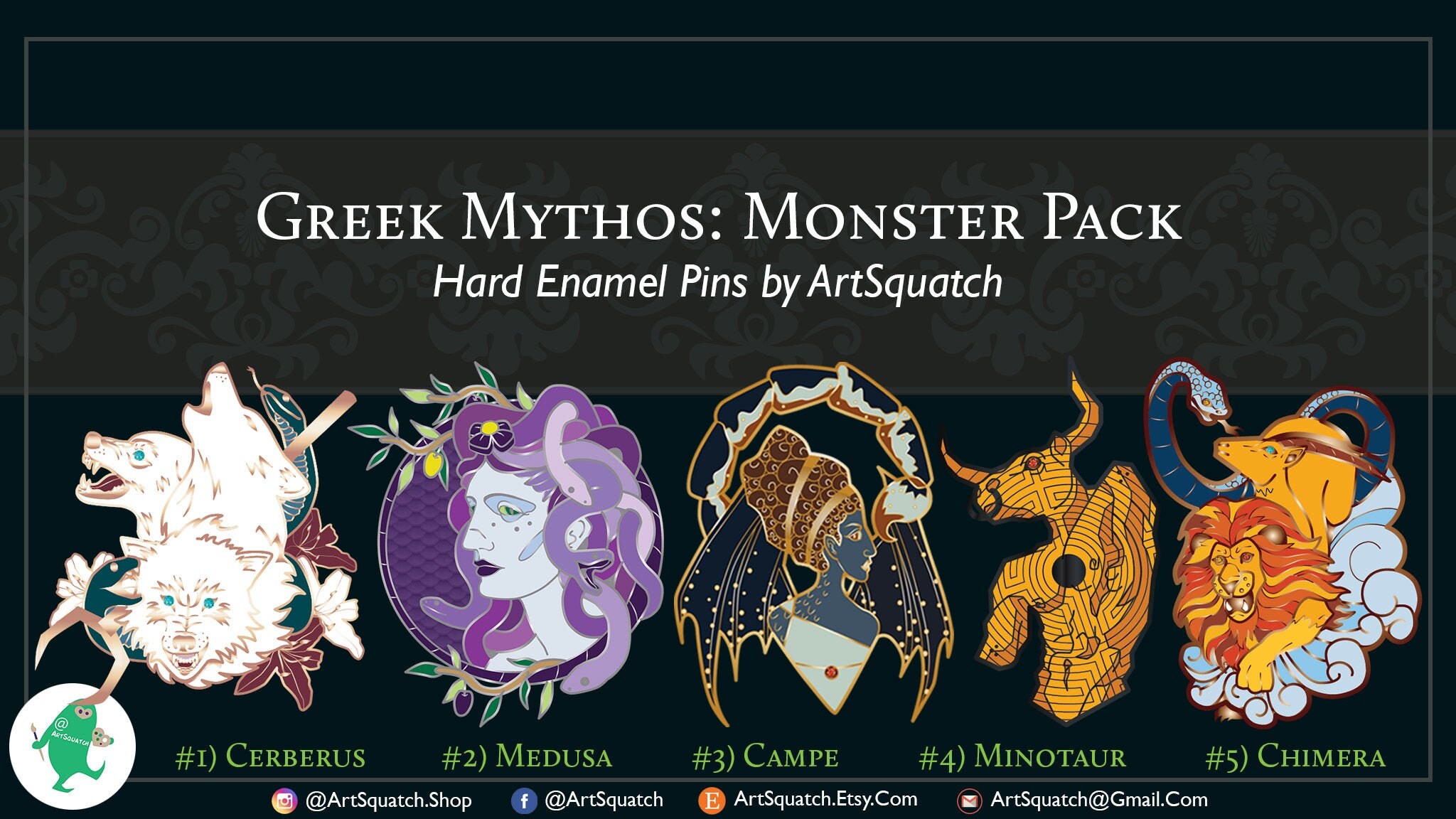 Greek Mythos: Monster Pack Hard Enamel Pins Myth Lore | Etsy