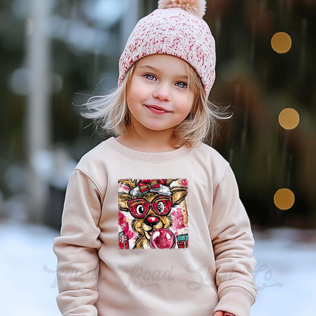Reindeer Sweatshirt, Pink Christmas Sweatshirt, Girls Christmas ...