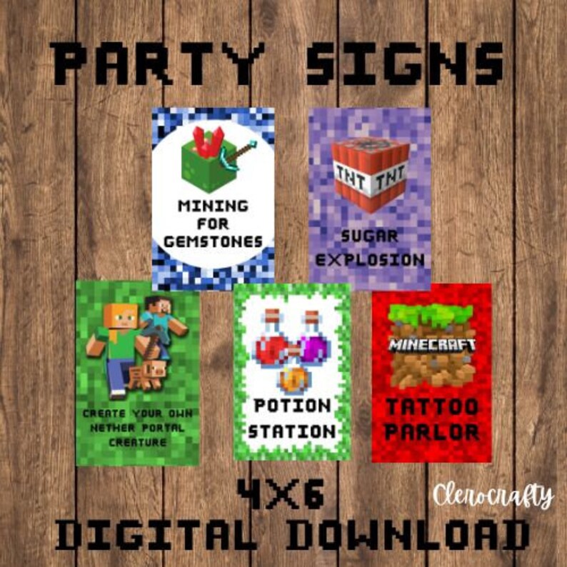 Minecraft Party Signs Digital Download - Etsy