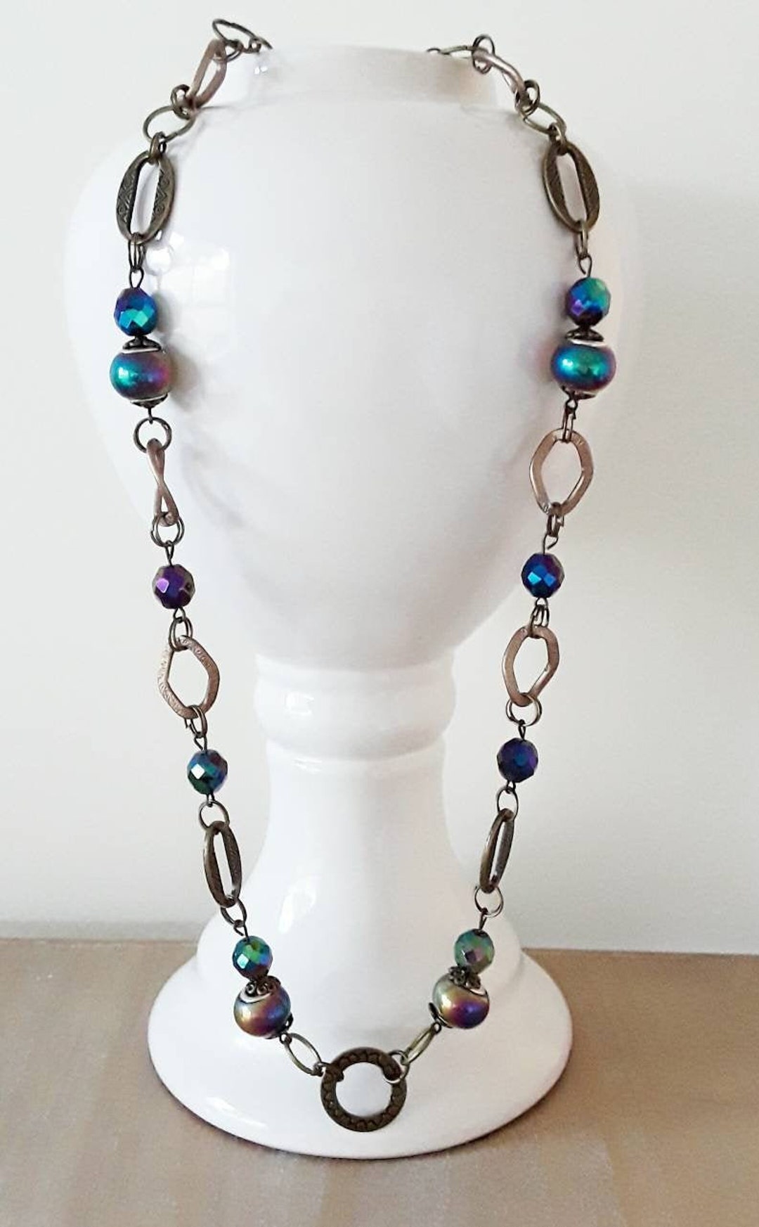 Long Beaded Purple Chain Necklace, Purple Necklace, Chain Necklace ...