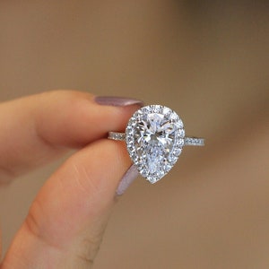 Maximalist Pear Halo Engagement Ring Pear Cut CZ Diamond - Etsy