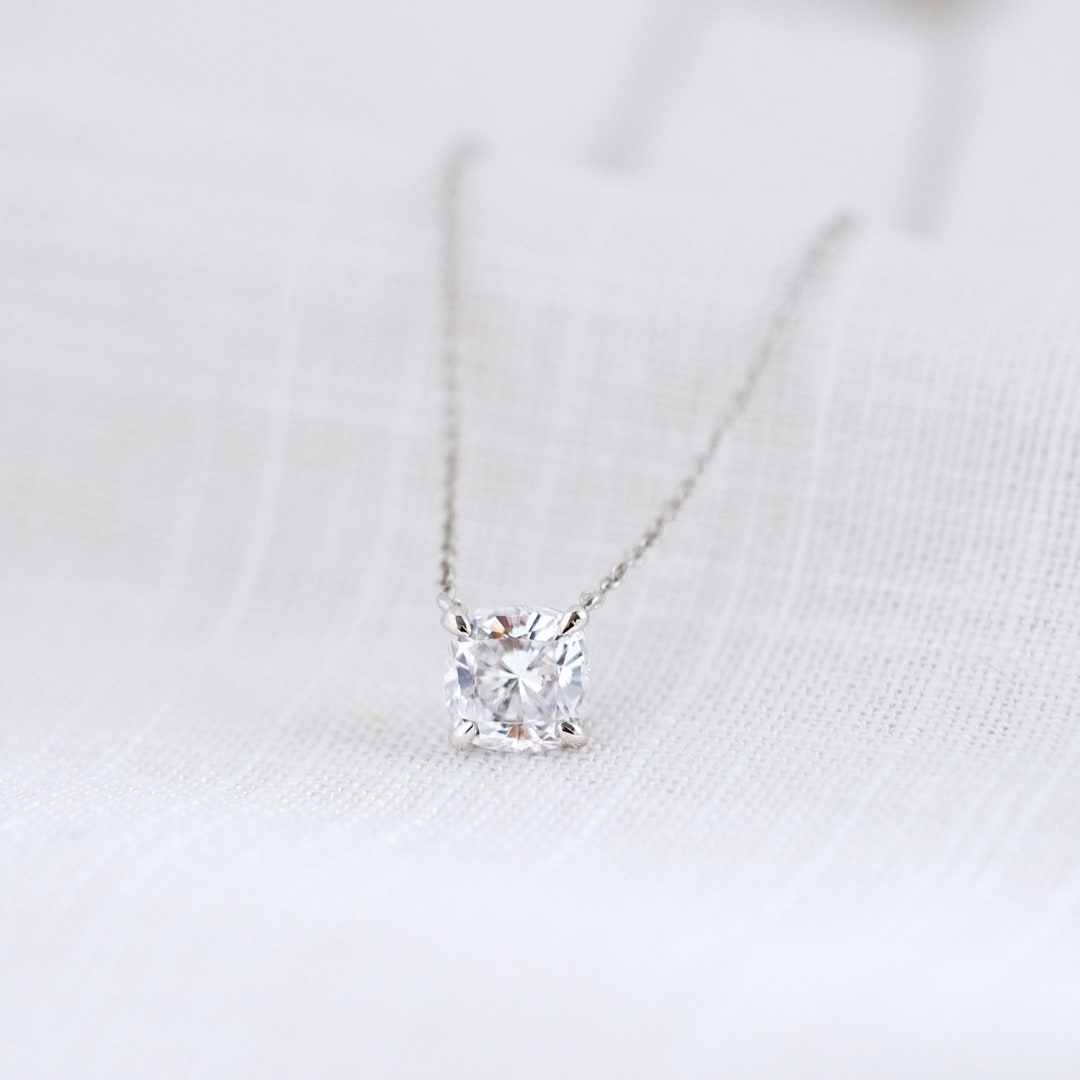Lady Cushion Cut Diamond Necklace 4 Prong Solitaire Necklace Minimalist ...