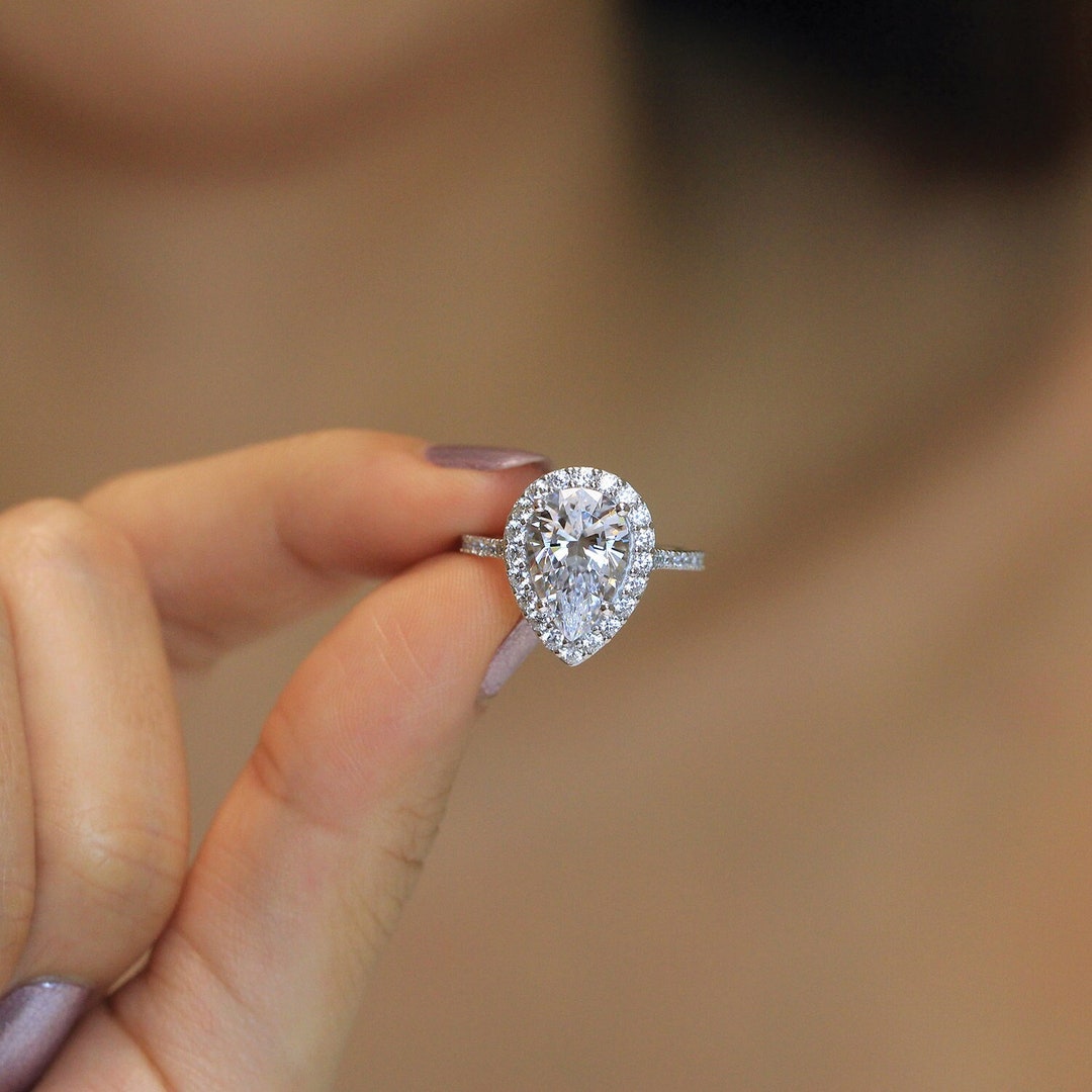 Maximalist Pear Halo Engagement Ring Pear Cut CZ Diamond - Etsy