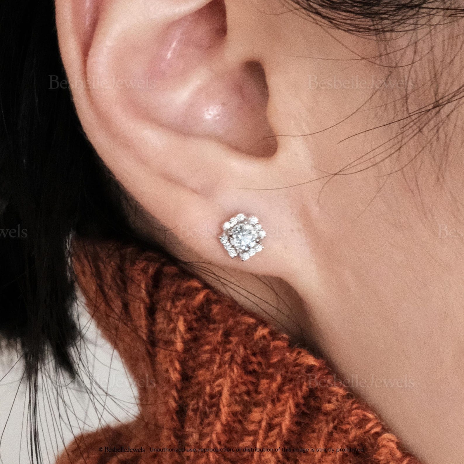 Minimal Square Halo Stud Earrings - Unique Studs - Bridesmaids Gift ...