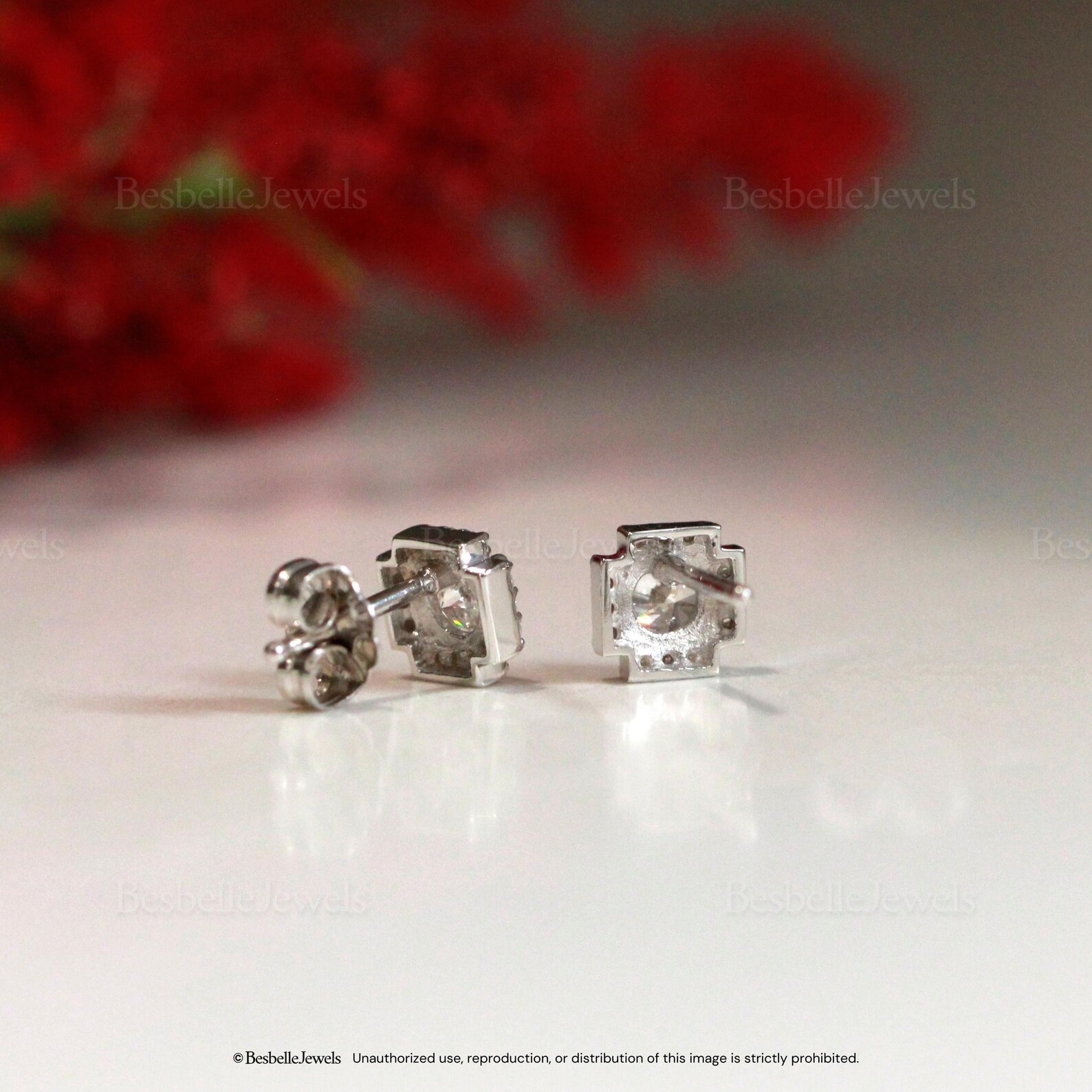 Minimal Square Halo Stud Earrings - Unique Studs - Bridesmaids Gift ...