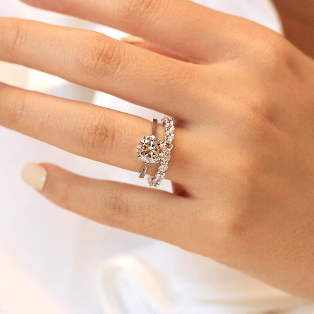Solitaire Wedding Ring Stack Set - Mix & Matched Ring Set - Two Piece ...