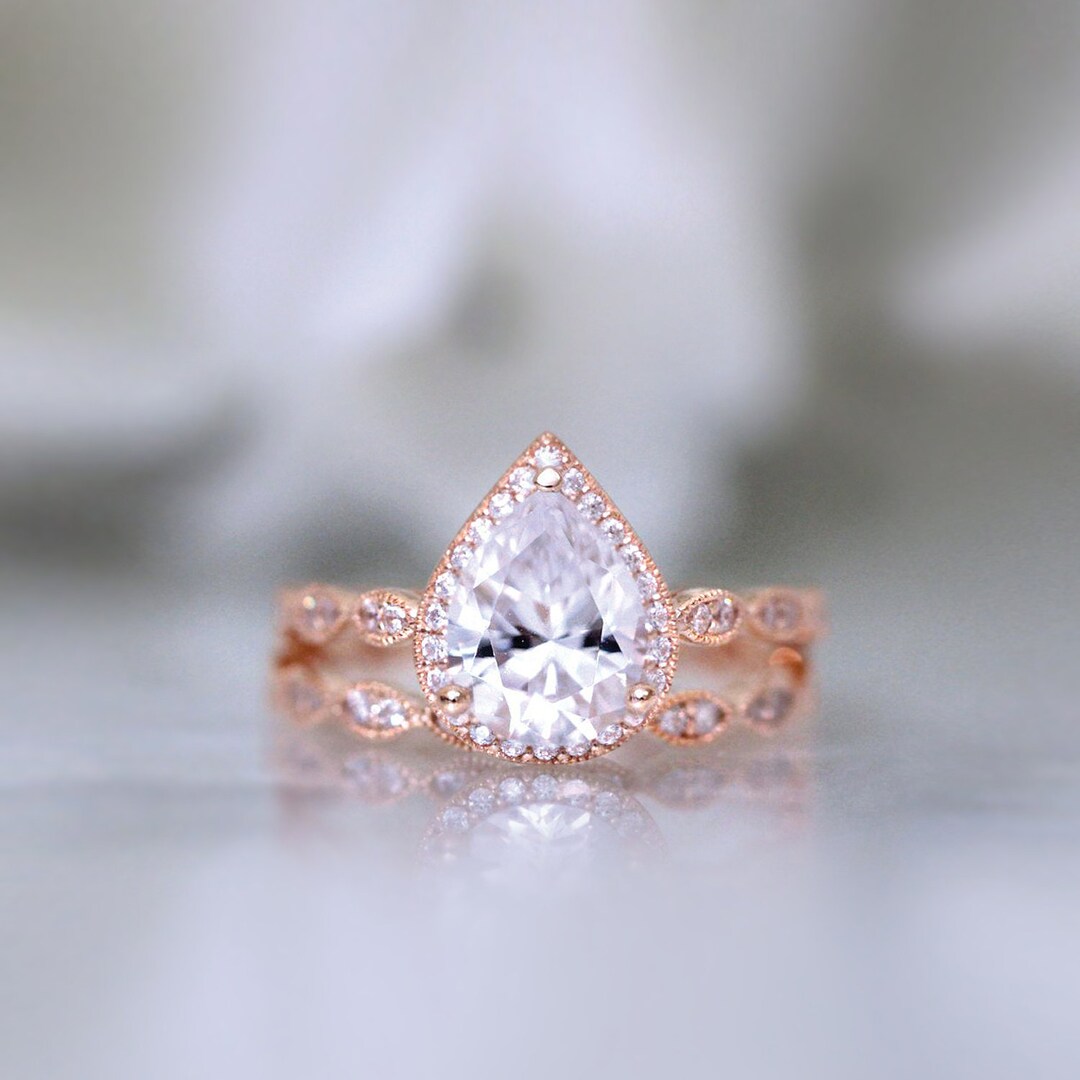 Pear Cut Bridal Set Art Deco Wedding Ring Set Pear Cut - Etsy