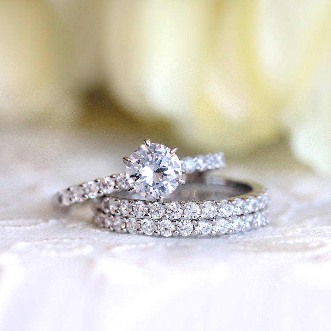Minimalist Bridal Set Brilliant Cut Diamond Ring Stack Everyday ...