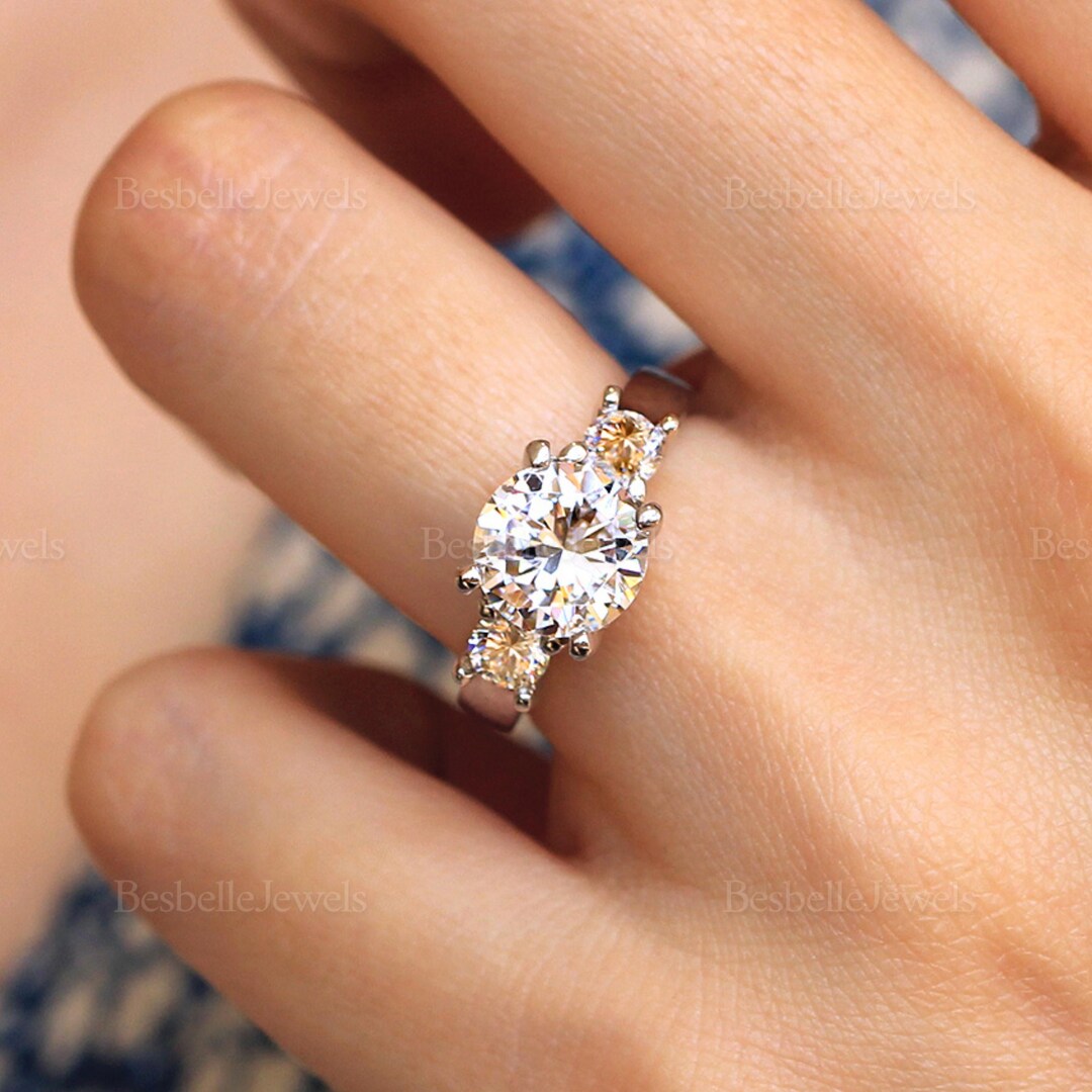 Classic Three Stone Ring - Three Stone Engagement Ring - Round ...