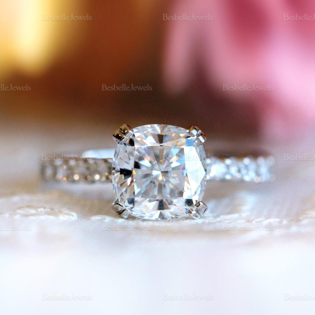 Cushion Cut Solitaire Engagement Ring - Classic Cushion Engagement Ring ...