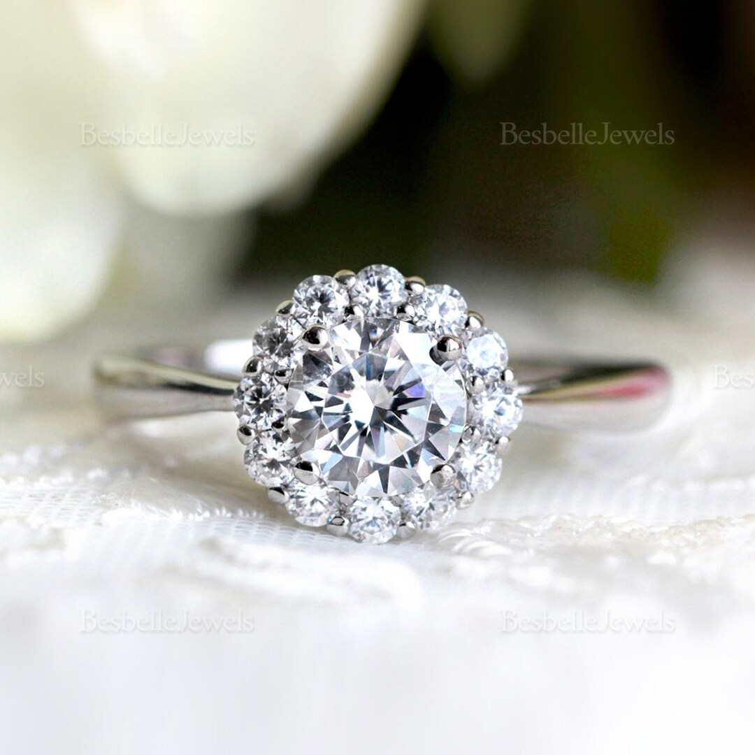 Flower Halo Statement Engagement Ring Valentine's Day Gift for Her ...