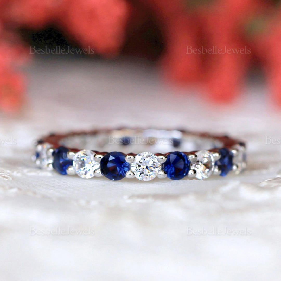 Blue & White Eternity Ring - Stackable Mix Color Ring - Minimalist ...
