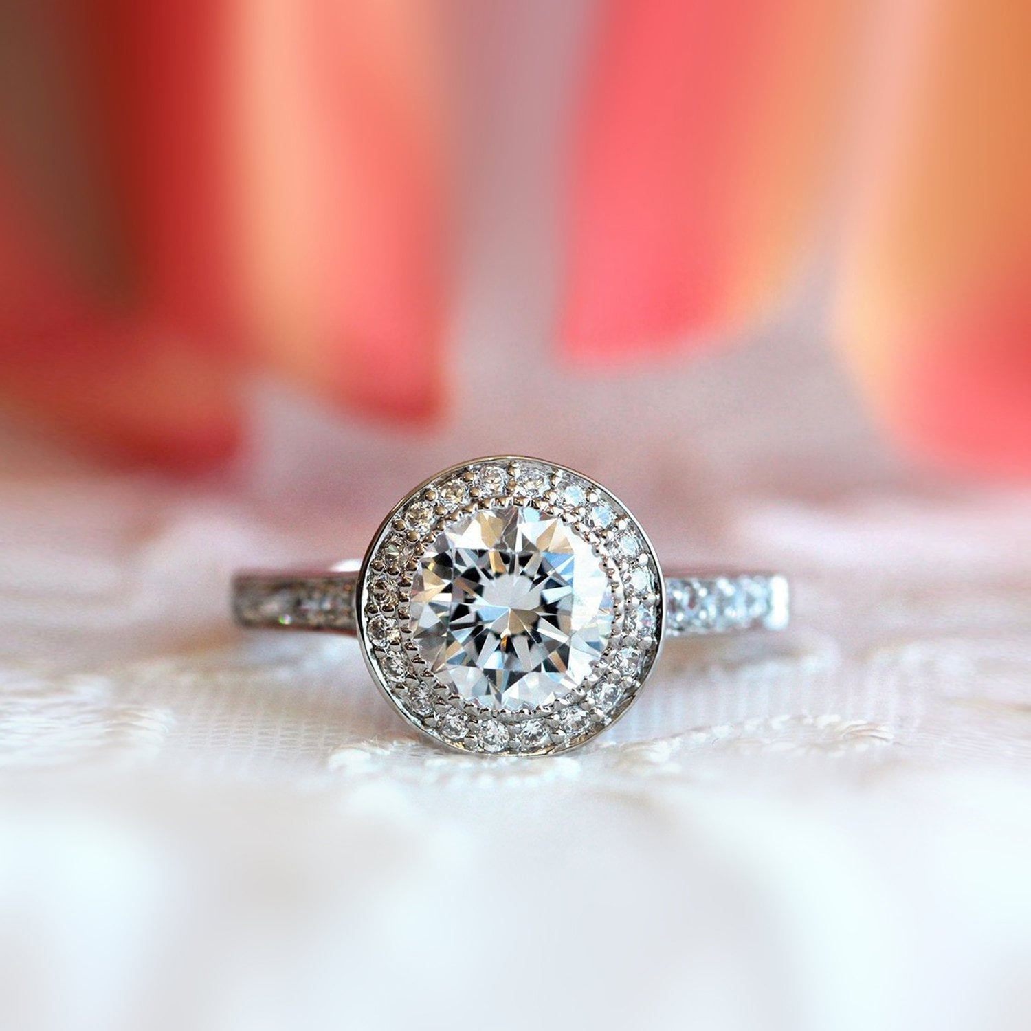 Vintage Bezel Halo Engagement Ring Brilliant Cut Diamond - Etsy