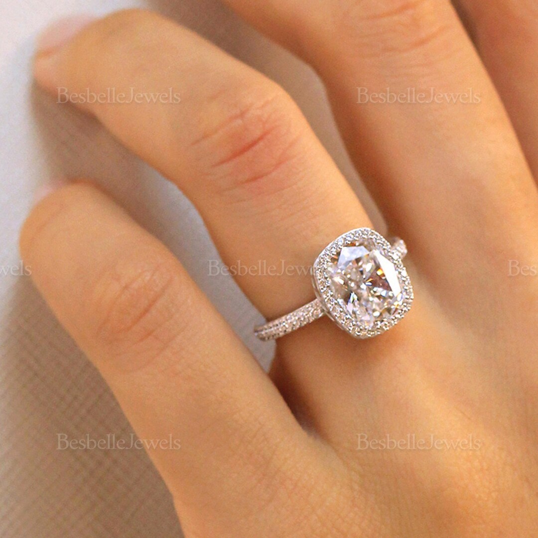 Fancy Cushion Halo Engagement Ring - Cushion Cut Ring - Double Pave Set ...