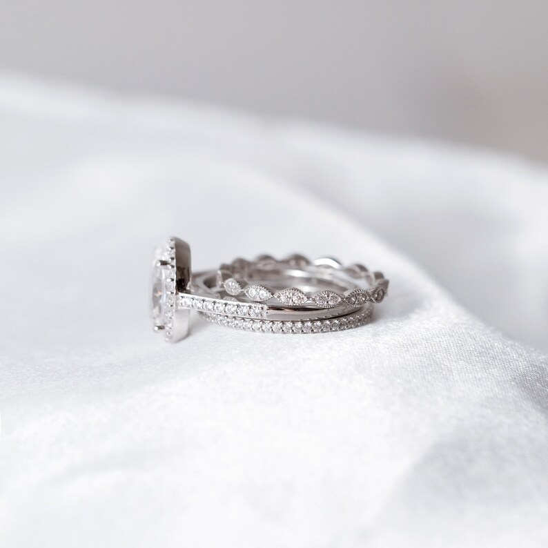 Big Oval Triple Bridal Set Art Deco Ring Stack Set Oval - Etsy