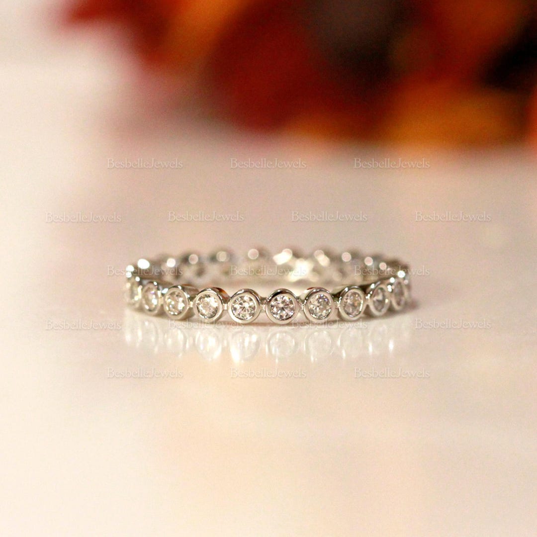 Bezel Set Eternity Ring - Unique Bezel Wedding Band - Stackable ...