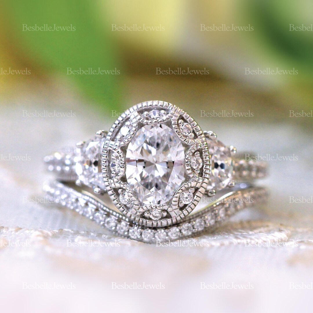 Met Oval Vintage Art Deco Bridal Set - Vintage Oval Matching Set ...