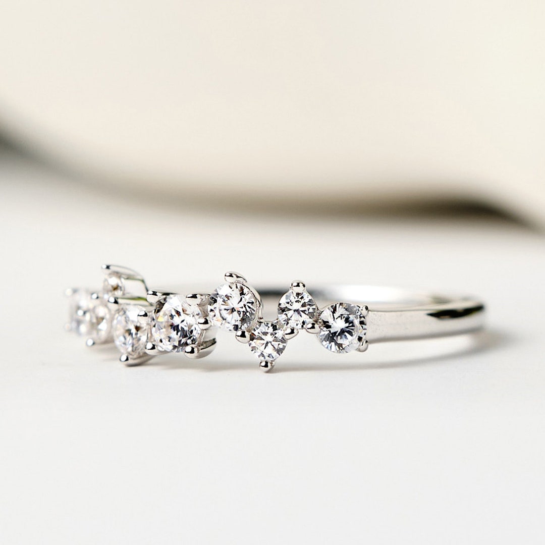 Minimalist Cluster Ring - Stackable Half Eternity Band - Gift for Her ...