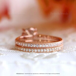 Milgrain Solitaire Bridal Ring Set - Vintage Style Engagement Ring Set ...