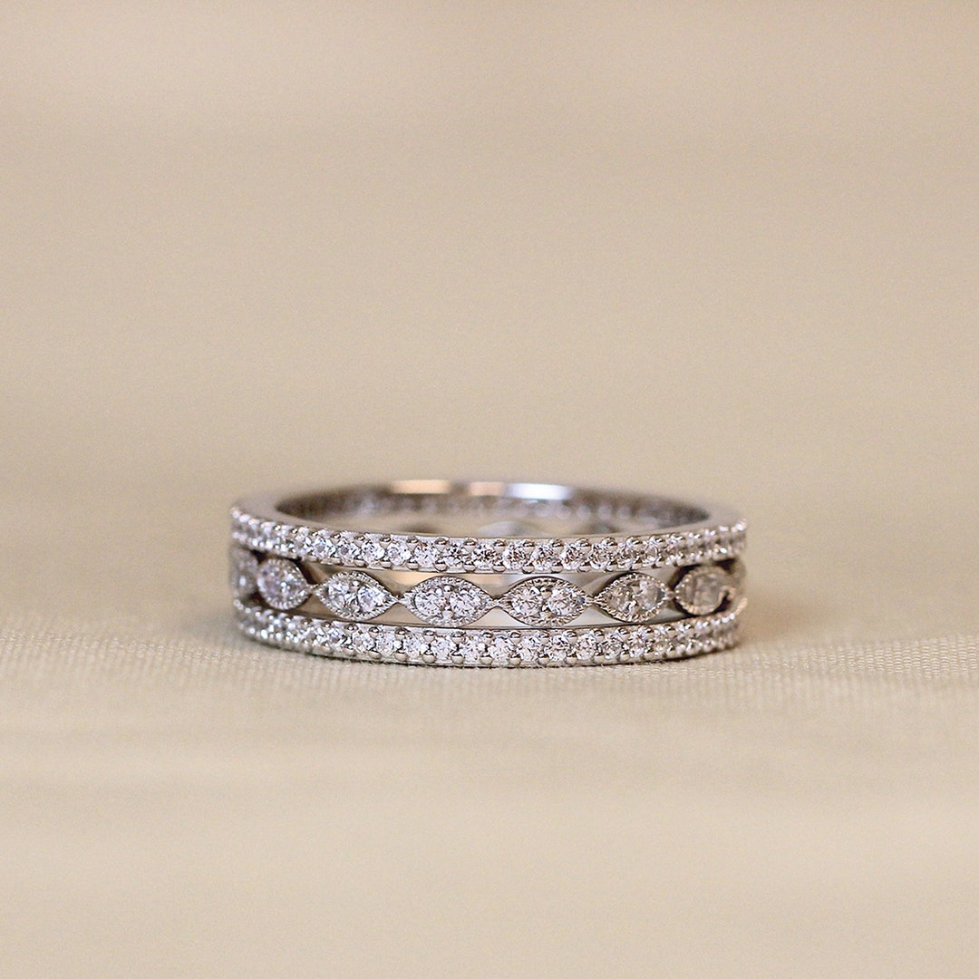 Dainty Three Piece Stackable Ring Set Art Deco Eternity Ring Set ...