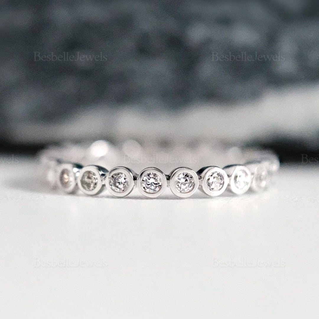 Bezel Set Eternity Ring Unique Bezel Wedding Band Stackable Eternity ...