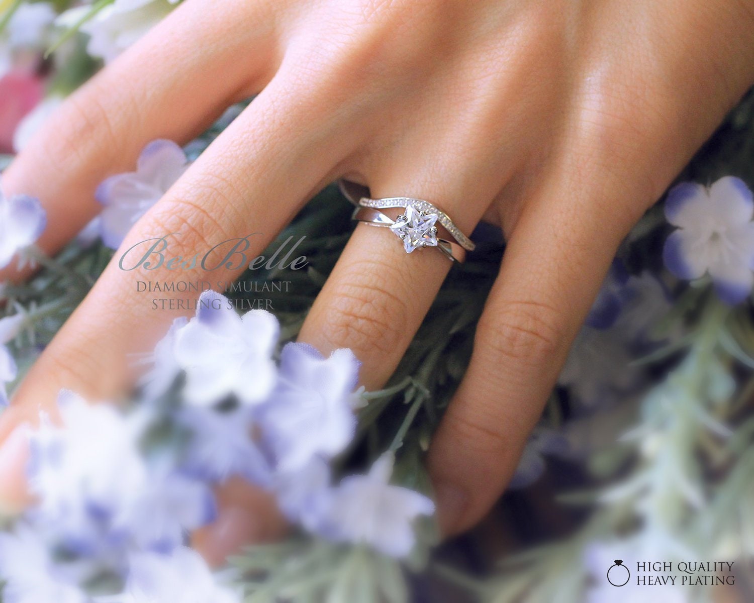 Solitaire Star Bridal Set Ring Star Cut Diamond Simulant | Etsy