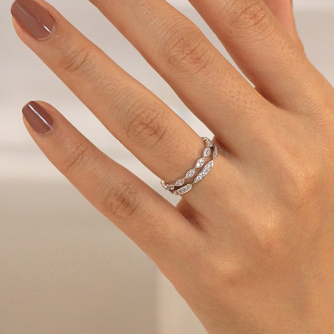 Mix Match Stacked Eternity Ring Brilliant Cut Pave Bridal - Etsy