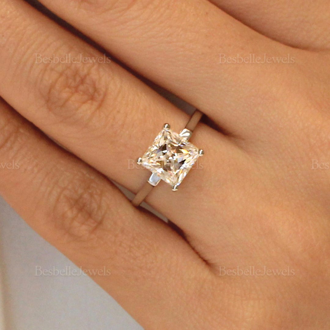 Square Solitaire Engagement Ring - Princess Cut Ring - Minimalist ...