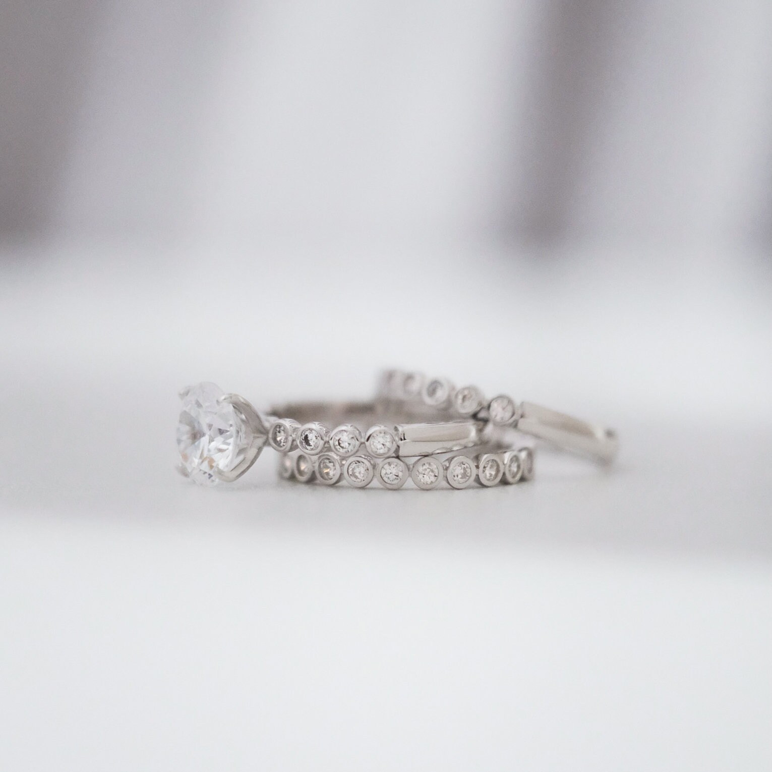 Bezel Ring Bridal Set Three Piece Wedding Ring Set Bezel - Etsy